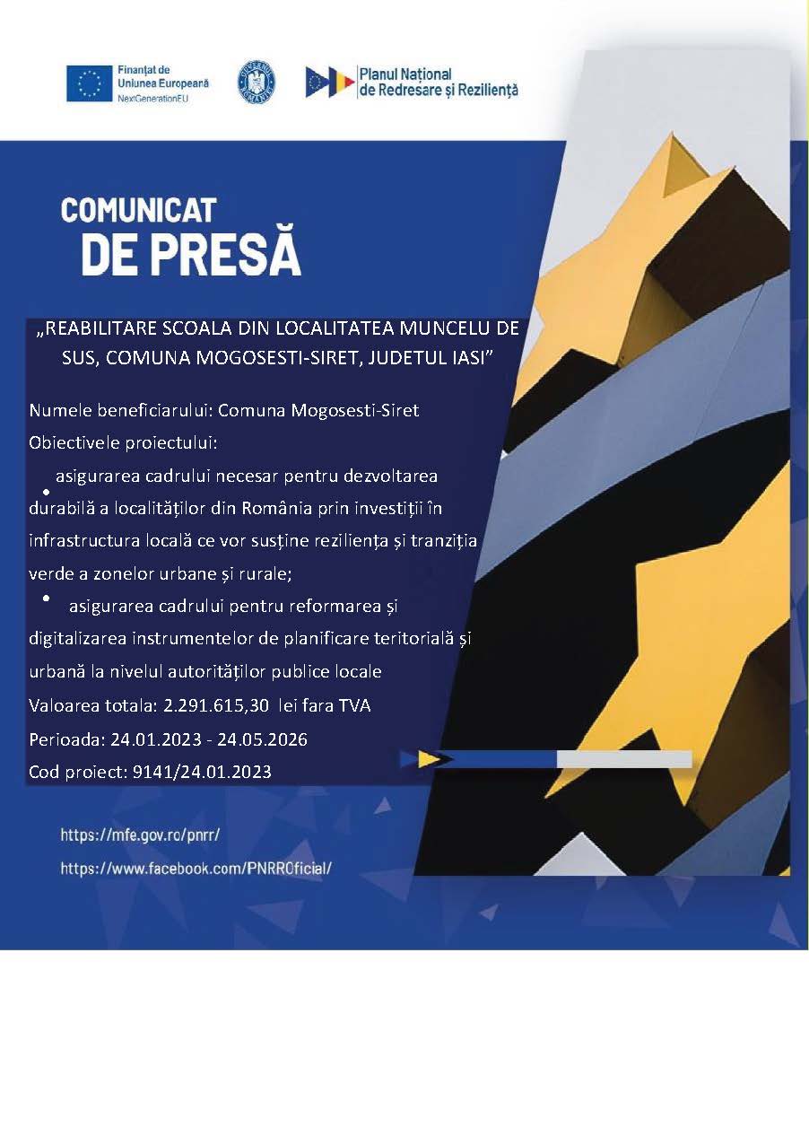 NewsPascani.com Pașcani, Târgu Frumos, Iași - COMUNICAT DE PRESA,,PNRR ...